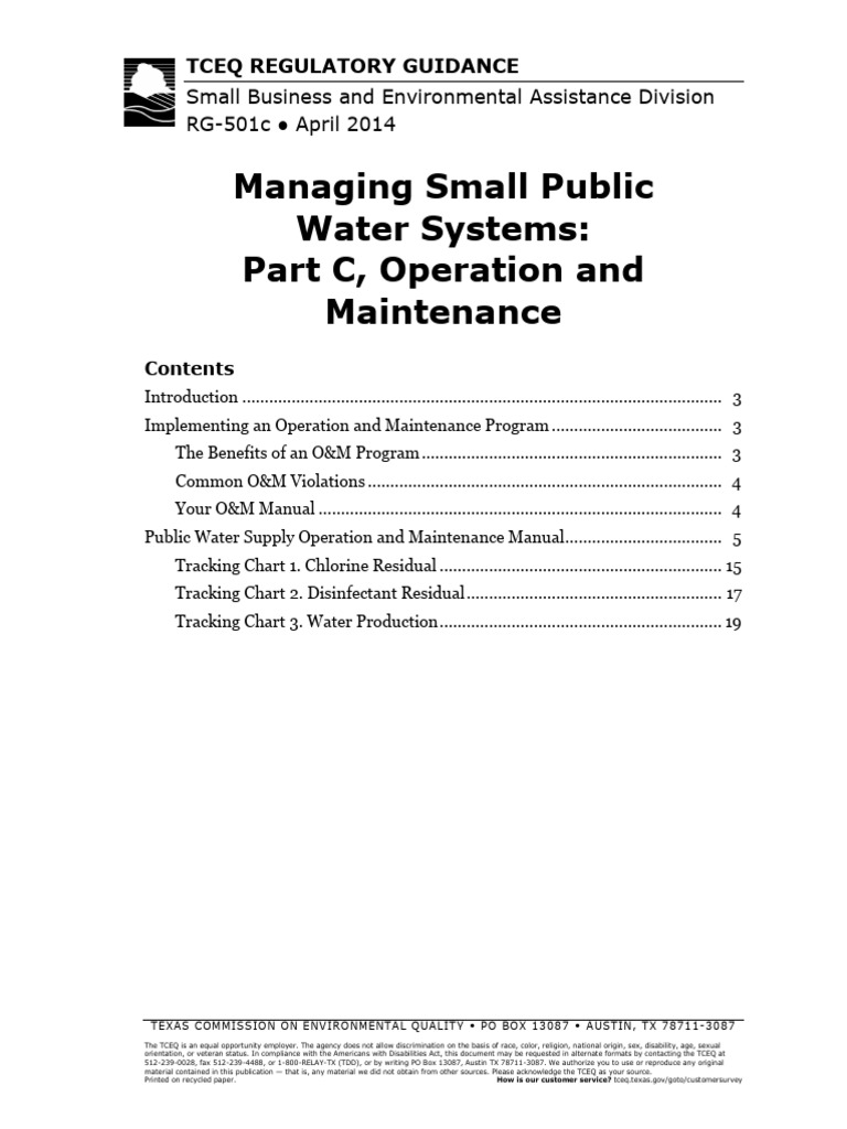Managing Small Public Water Systems: Part C, Operation and Maintenance ...