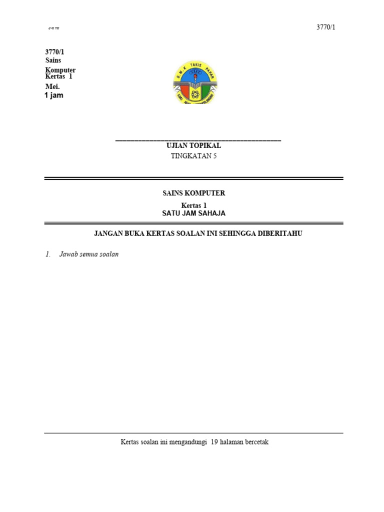 Ujian Topikal Tg5 2024 | PDF