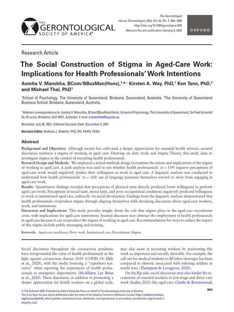 Social Construction of Stigma | Download Free PDF | Social Stigma | Elderly Care
