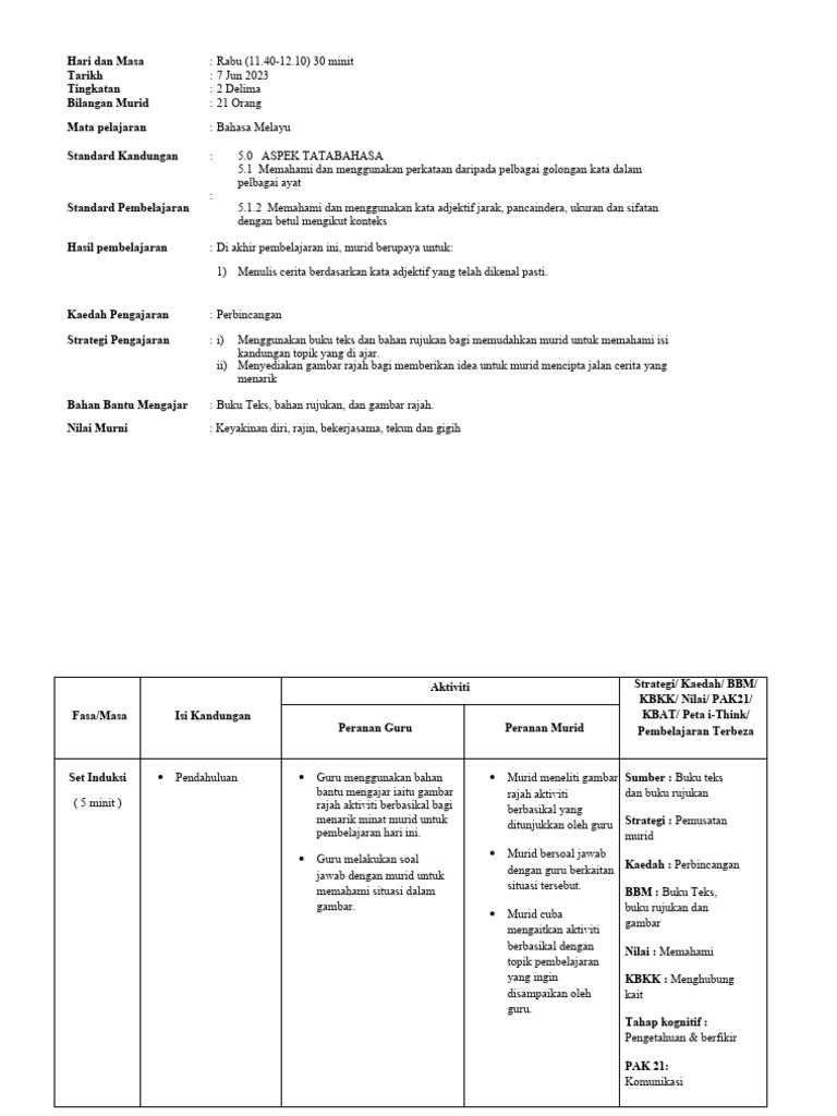 RPH BM Tingkatan 2 | PDF