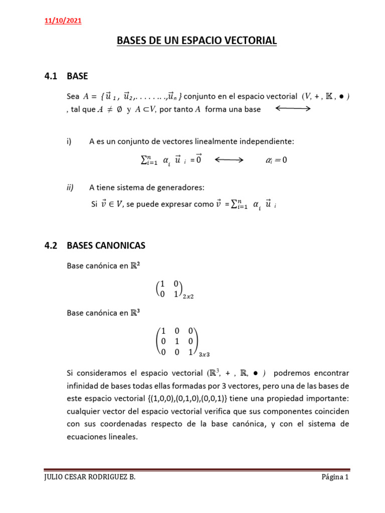 11-10 BASES (1) | Descargar gratis PDF | Base (álgebra lineal) | Matriz ...