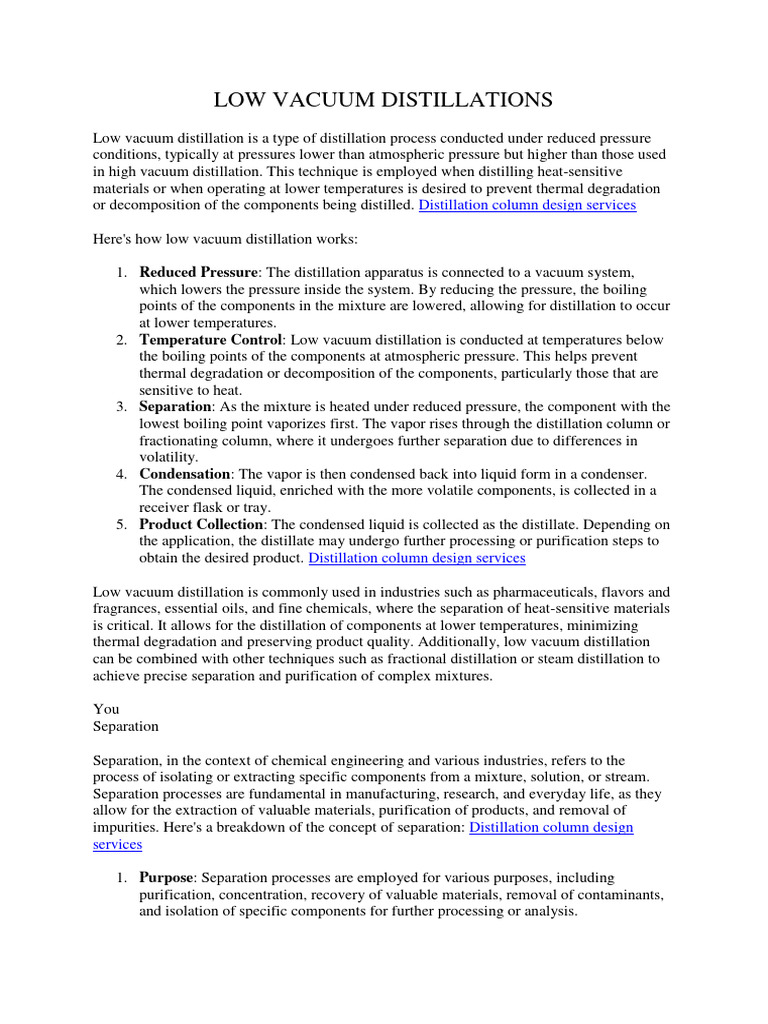 Low Vacuum Distillations | PDF | Distillation | Scientific Phenomena Low Vacuum Distillations | PDF | Distillation | Scientific Phenomena