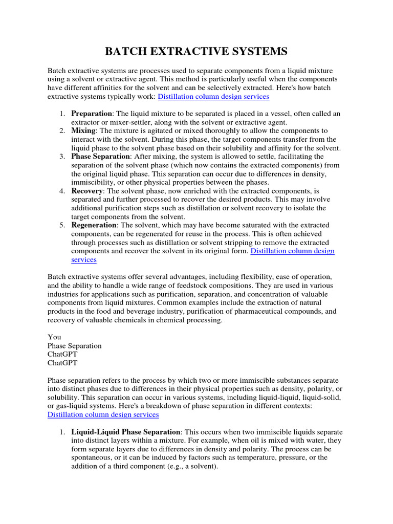 Batch Extractive Systems | PDF | Phase (Matter) | Distillation