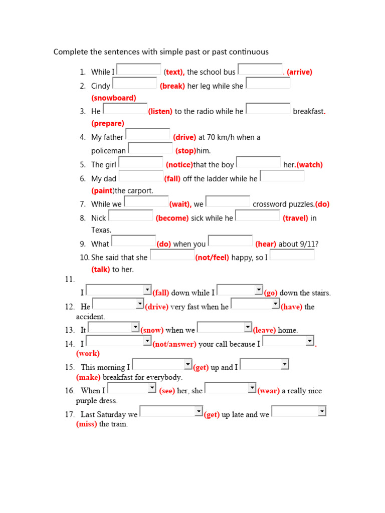 Past Simple vs Continuous Exercises | PDF