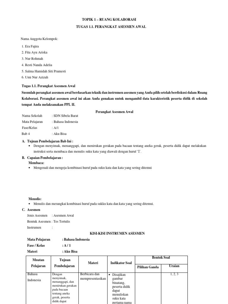 02.02.b.3-T1-3-b Ruang Kolaborasi - Tugas 1.1. Perangkat Asesmen Awal | PDF