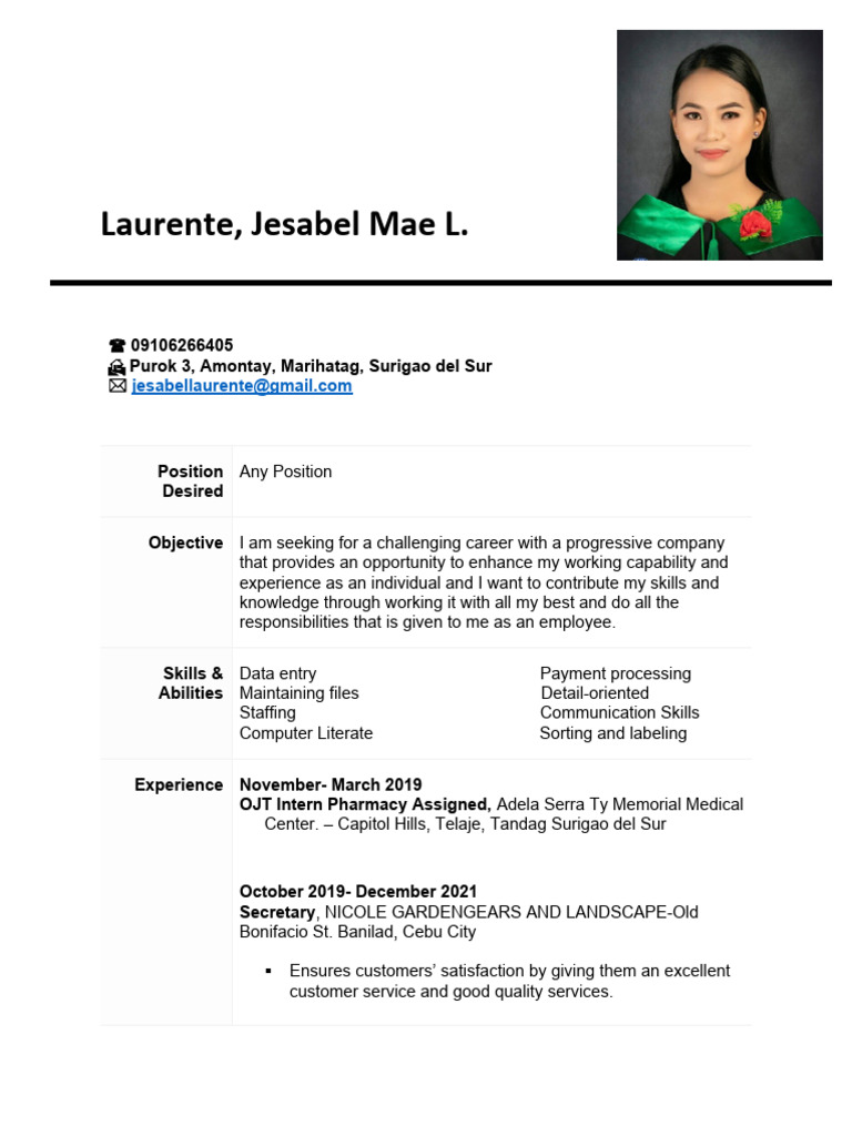 RESUME Laurente Jesabel Mae | PDF | Business