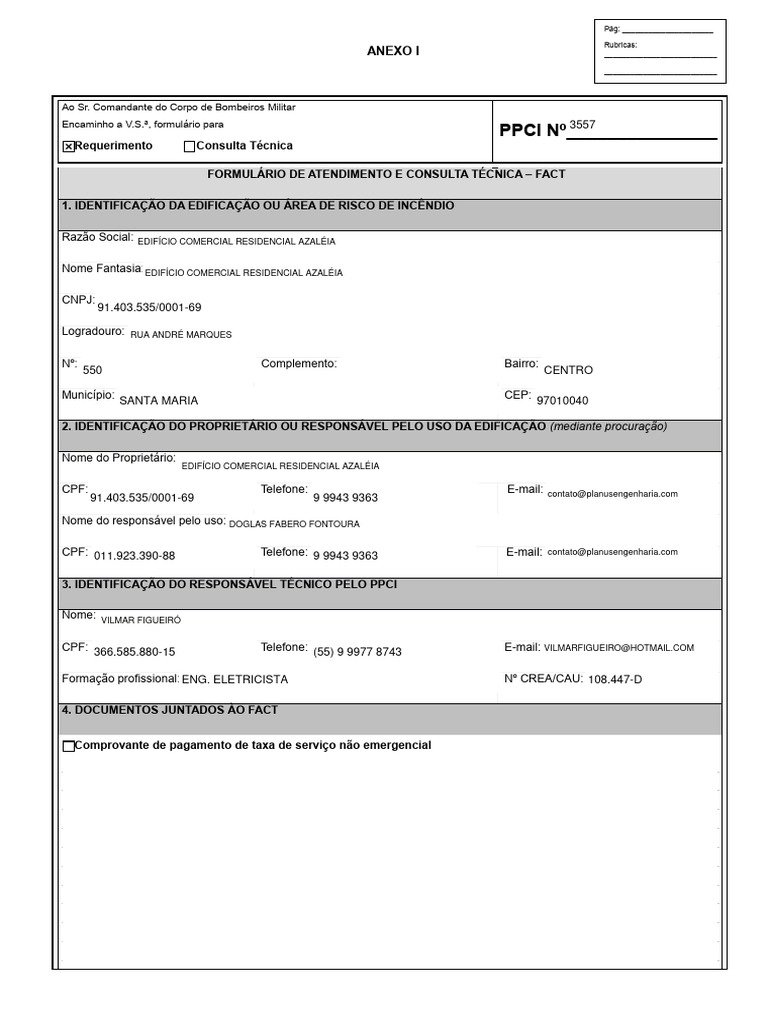 Formulário de Consulta Técnica PPCI | PDF | Finanças e Administração de ...
