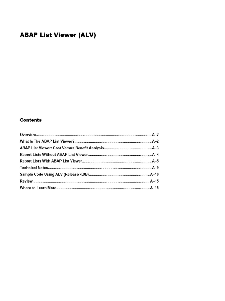 ABAP List Viewer | Download Free PDF | Software Engineering | Computing ABAP List Viewer | Download Free PDF | Software Engineering | Computing