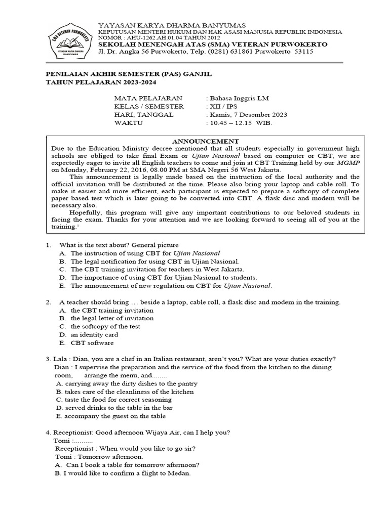 Bhs. Inggris Lintas Minat XII - Docedit | PDF