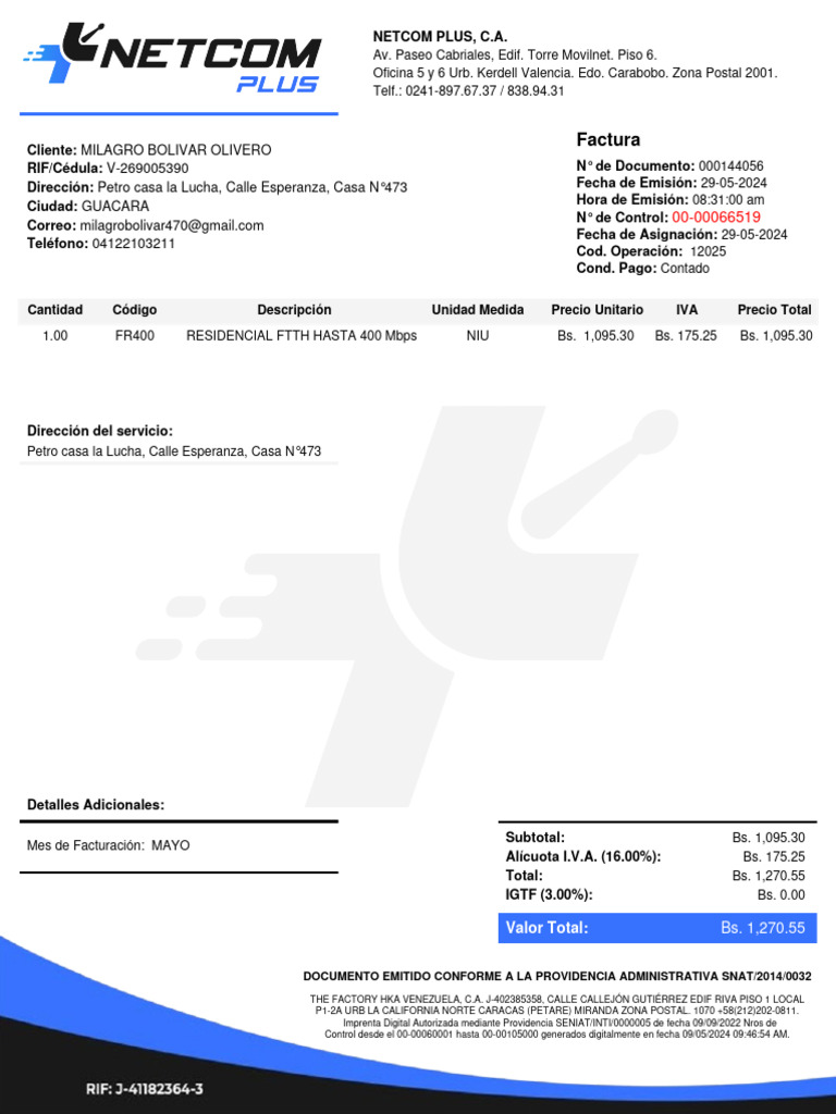 Factura: Cantidad Código Descripción Unidad Medida Precio Unitario IVA ...