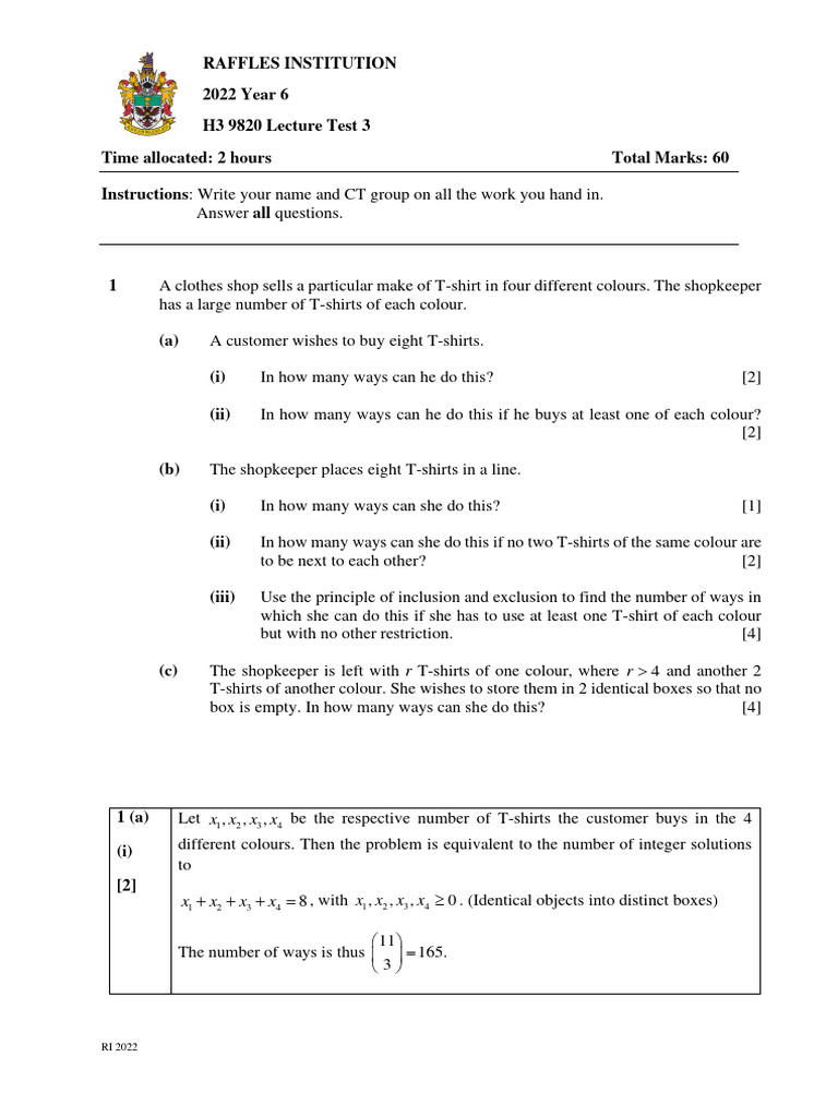 RI 2022 H3 Test 3 (Questions and Solutions) | PDF | Geometry | Abstract ...