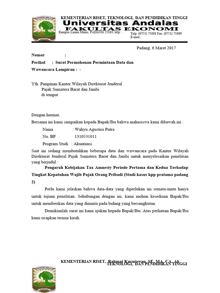 Surat Permintaan Data 1 | PDF