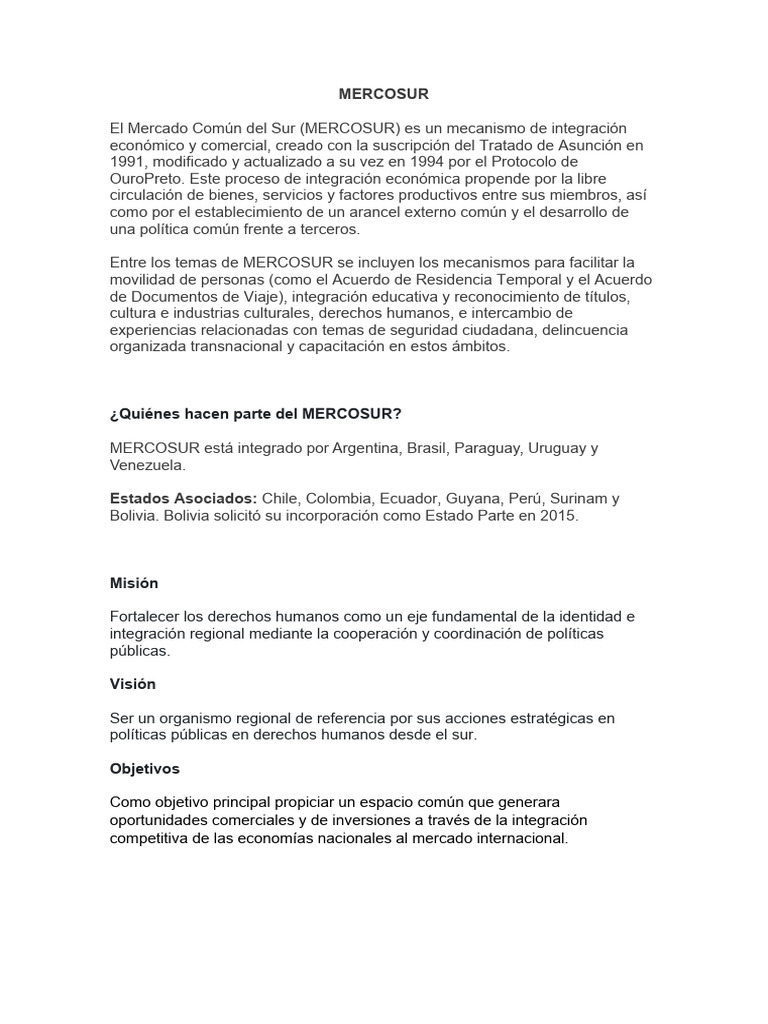 MERCOSUR | PDF | Economias