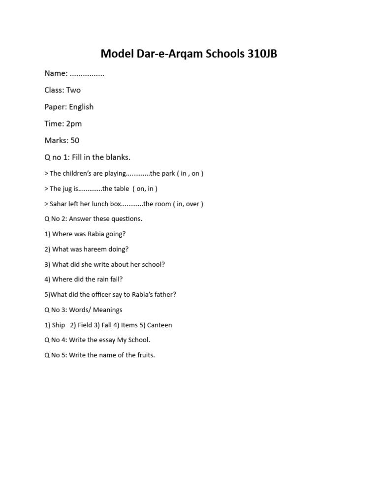 Class 2 English | PDF