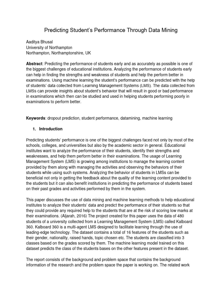 Predicting Students Performance Through Data Mini | PDF | Machine ... Predicting Students Performance Through Data Mini | PDF | Machine ...