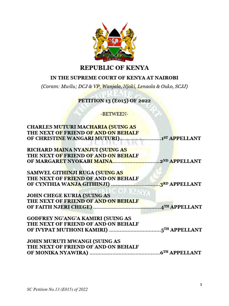 SC Petition 13 E015 of 2022 Charles Muturi Macharia 6 Others V Standard ...