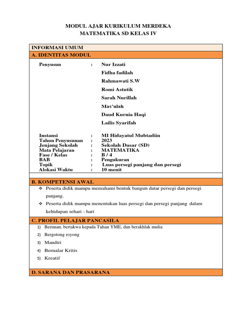 RPP Kurikulum merdeka Matematika kelas IV (KEL 5) | PDF