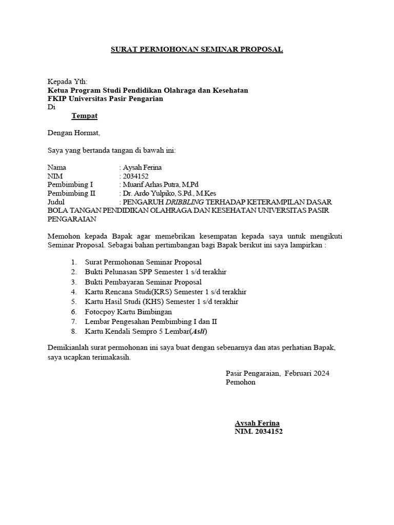 Format Surat Pemohonan Seminar | PDF