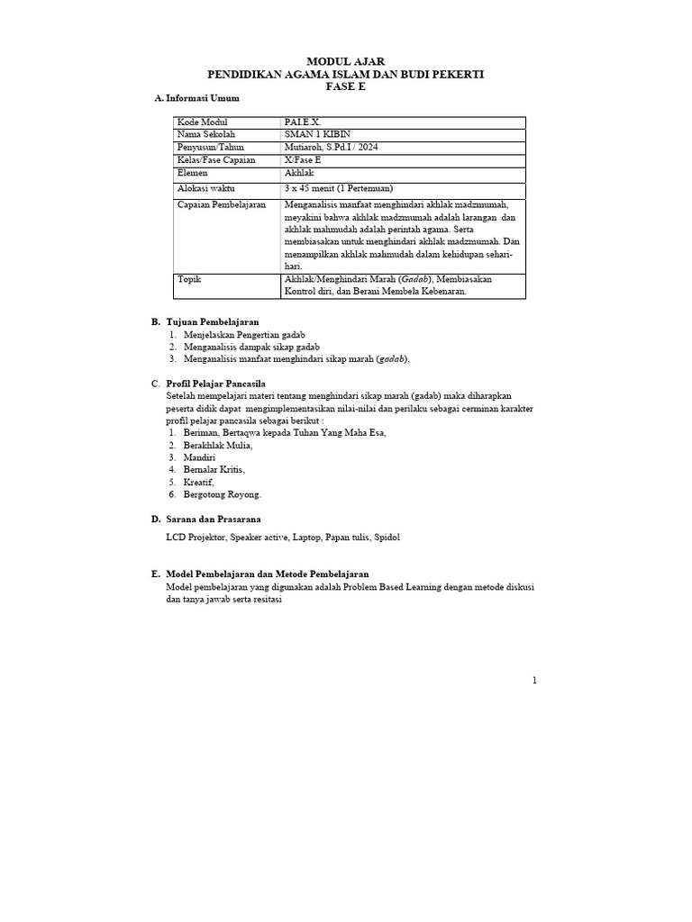 Modul Ajar Pai | PDF | Karier & Perkembangan | Pengembangan Diri