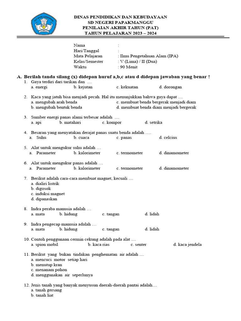 Soal PAT IPA Kelas 5 | PDF