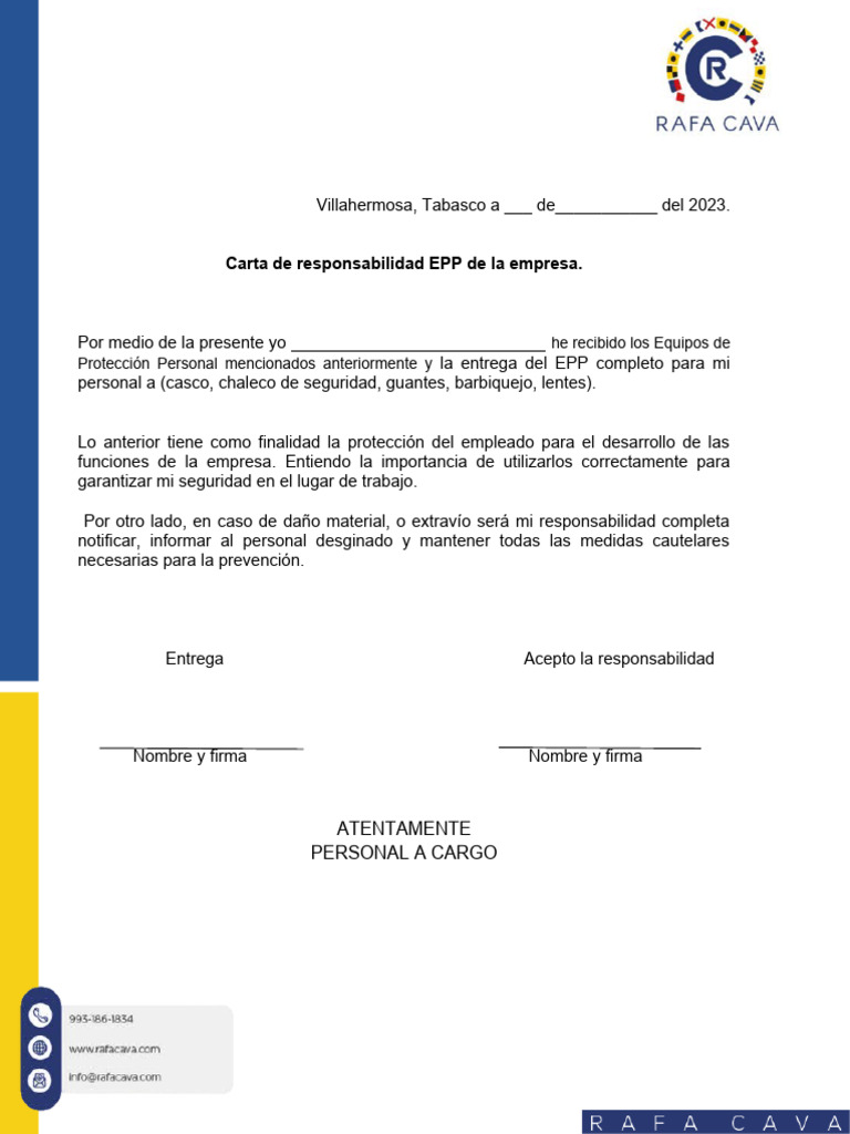 Carta de Responsabilidad Epp | PDF