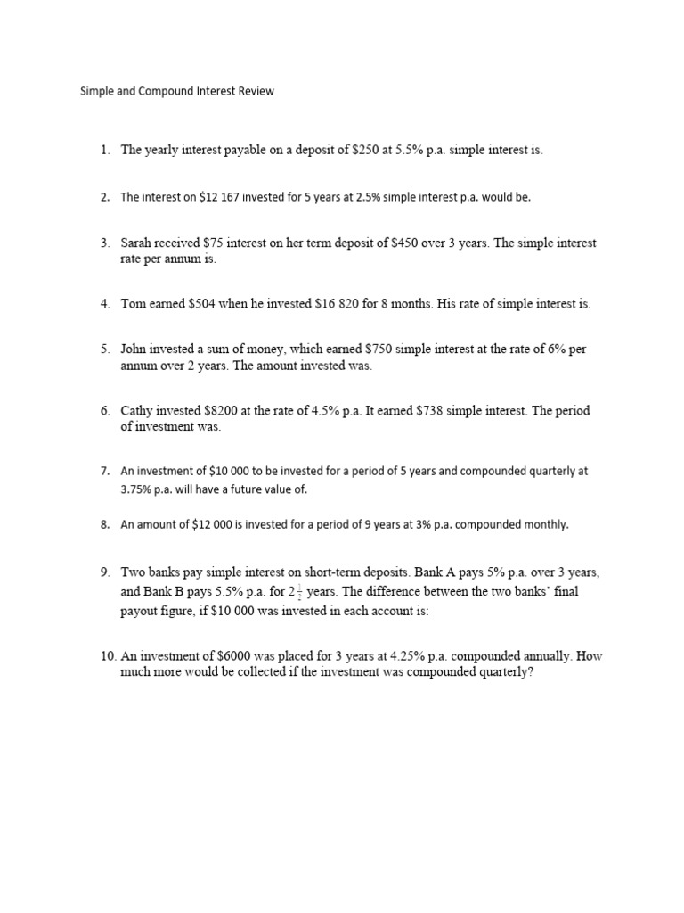 Simple and Compound Interest Review | PDF | Business | Finance & Money ...