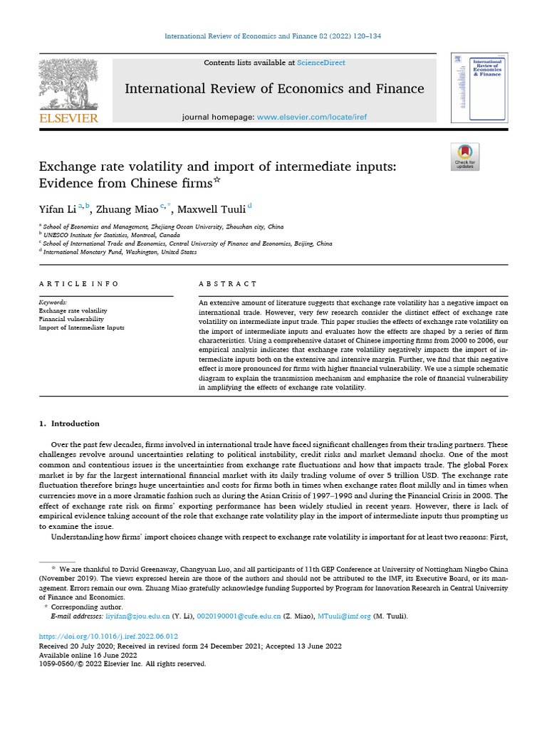 Exchange Rate Volatility and Import of Intermed 2022 International Review of | PDF | Exchange ...