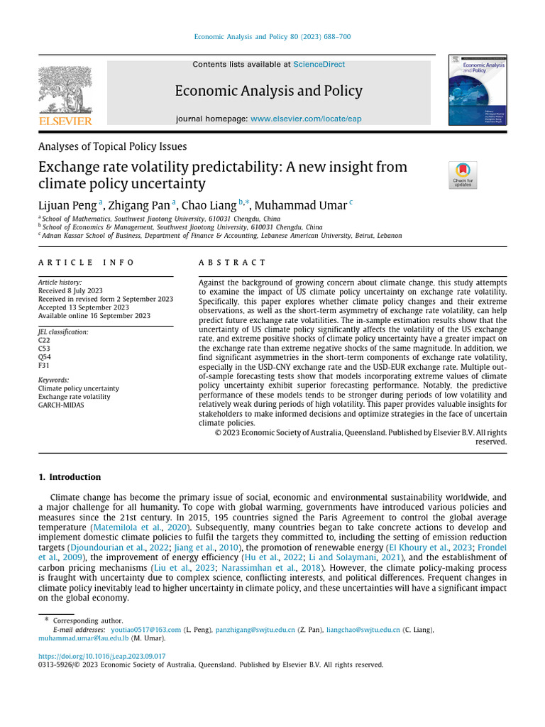 Exchange Rate Volatility Predictability A New Insigh 2023 Economic ...