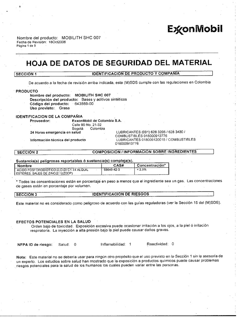 Grasa Mobilith SHC 007 | PDF