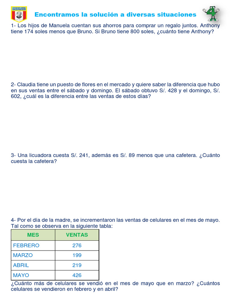 FICHA 240513 SEM 10 MAT ProblemasDiversos | PDF