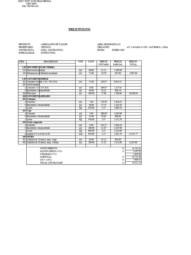 Acm Prespuesto, A.C.U. Formula Polinomica | PDF | Hormigón | Ingeniero ...