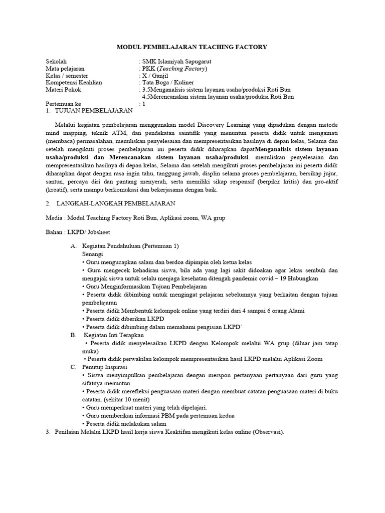 Modul Pembelajaran Tefa Kuliner | PDF