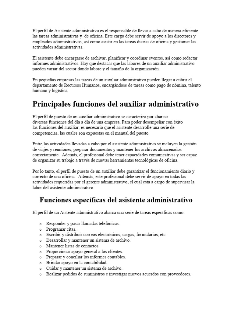 PERFIL DE Asistente Administrativo | PDF
