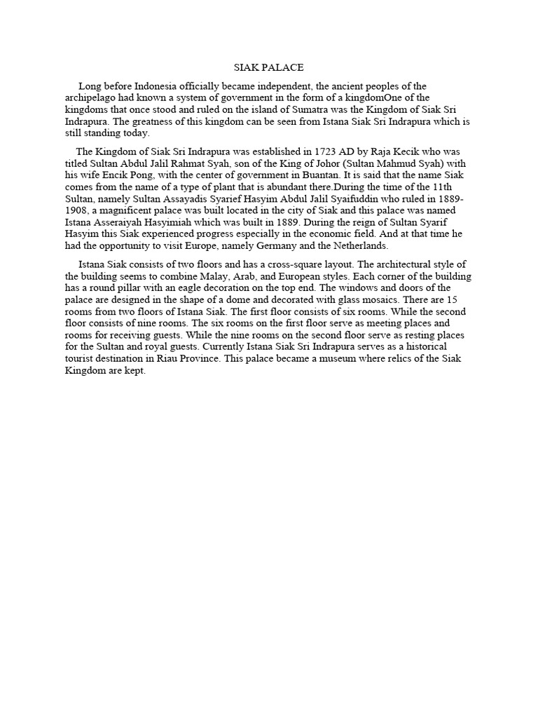 History of Siak Palace, Riau Province | PDF
