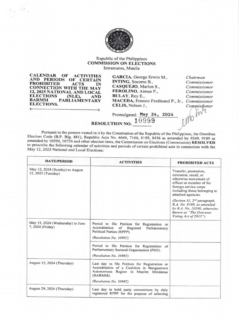 Com - Res - 10999 - CALENDAR OF ACTIVITIESMAY 12 2025 | PDF | Absentee ...