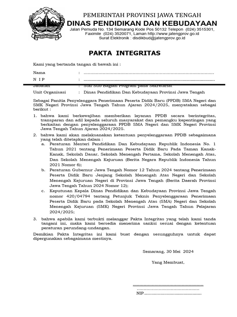 PAKTA INTEGRITAS PPDB | PDF