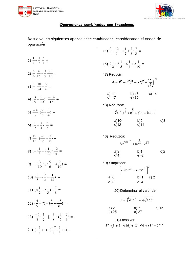 operaciones-combinadas-con-fracciones-4to | PDF