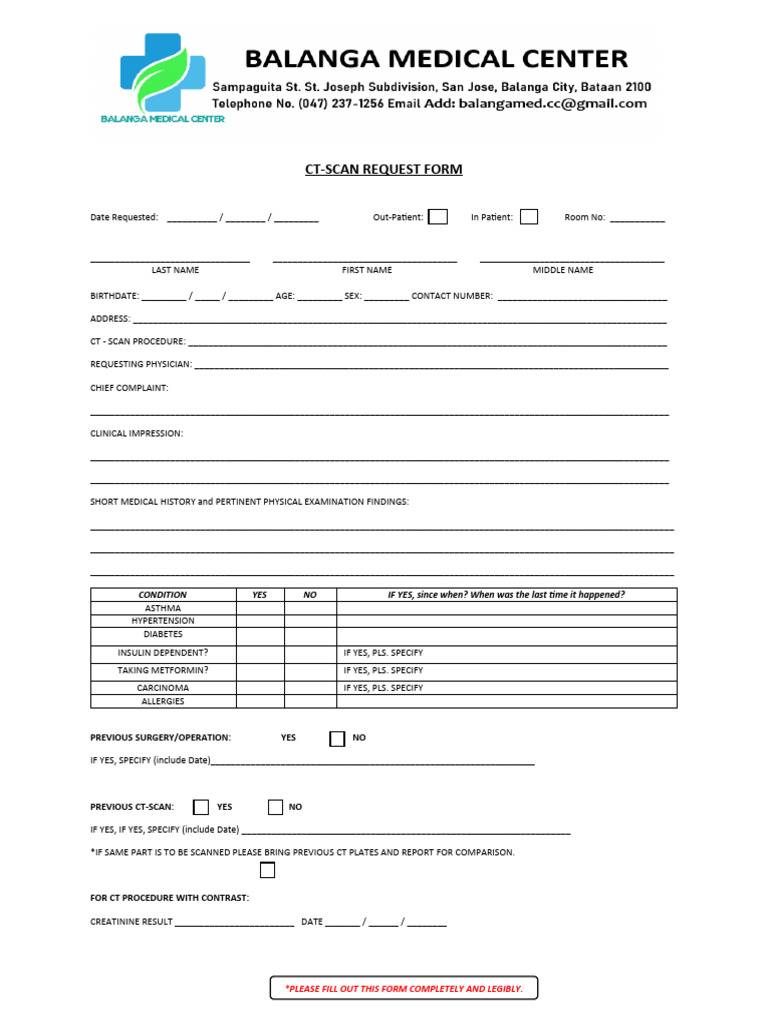 CT Scan Request Form 1 New | PDF | Ct Scan | Patient