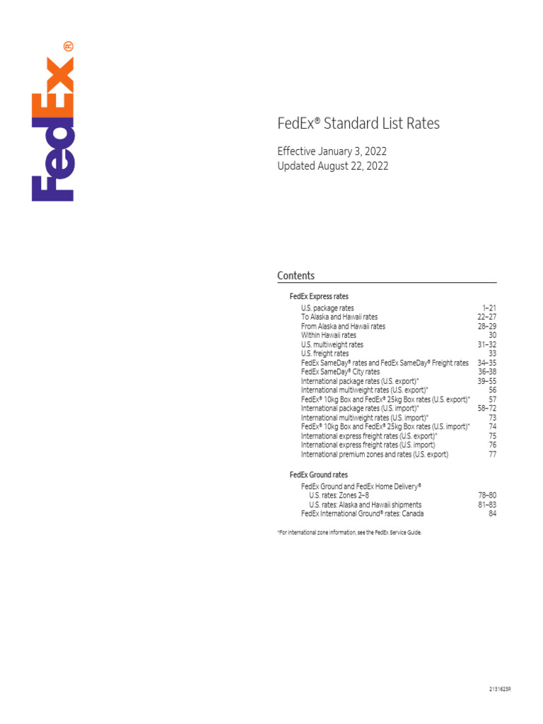 FedEx Standard List Rates 2022 | PDF | Fed Ex | Dow Jones ...