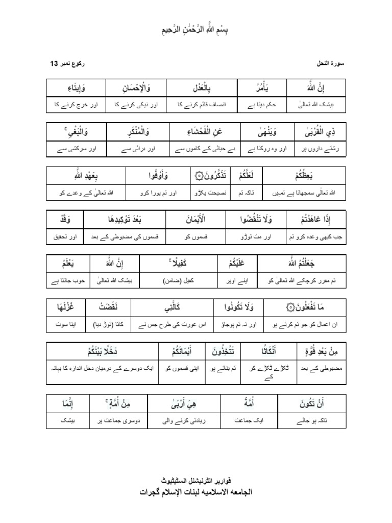 Surah Nahal Ruku 13 | PDF