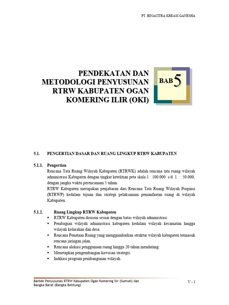 BAB 5 Pendekatan Dan Metodologi Penyusunan RTRW OKI | PDF