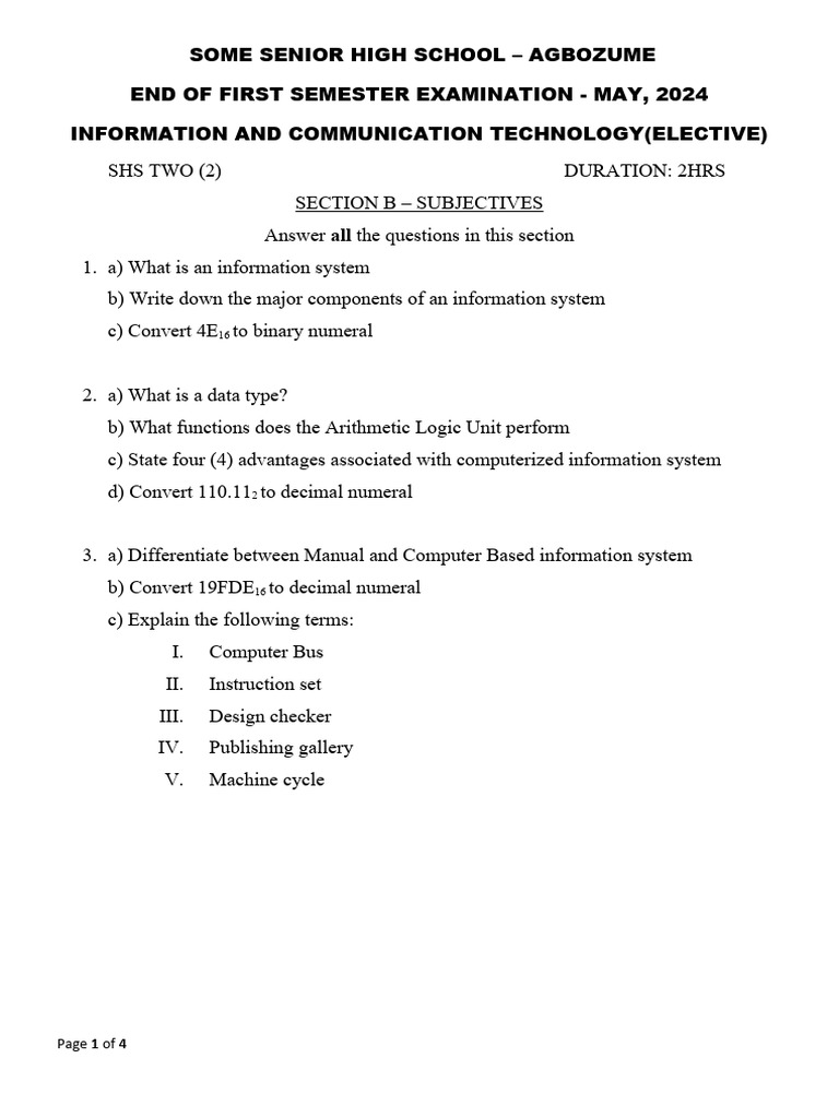 ICT EXAMS QUESTION | PDF | Input/Output | Computer Hardware