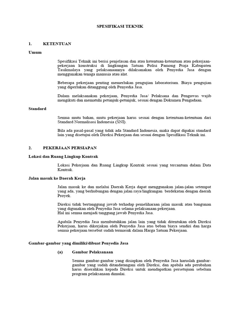 SPESIFIKASI TEKNIK (Lengkap) Contoh | PDF | Teknologi & Rekayasa