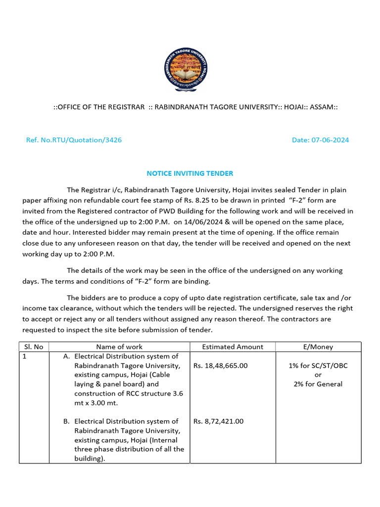 Tender Notice Assam | Download Free PDF | Electrical Wiring ...