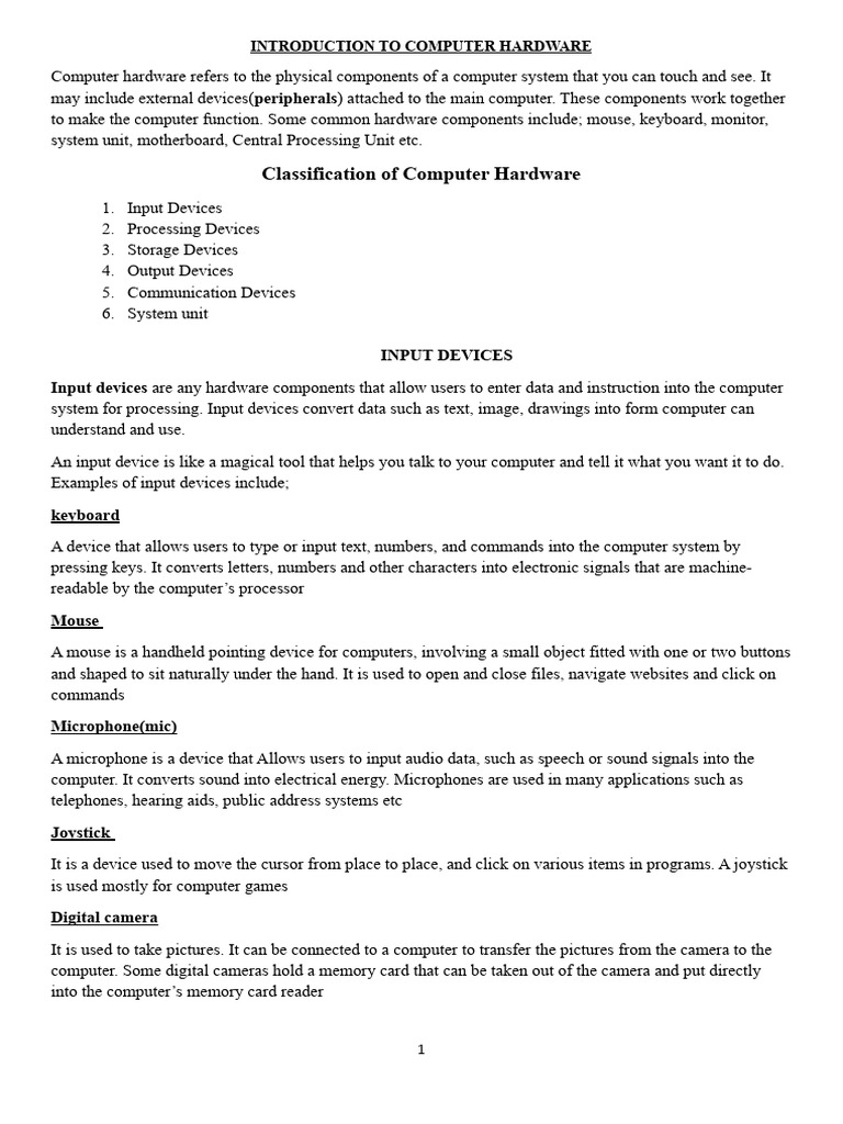 Overview of Computer Hardware Components | PDF | Computer Data Storage ...
