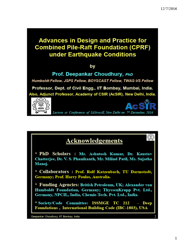 Prof Deepankar Choudhury Professor IIT Bombay | PDF | Deep Foundation | Young's Modulus