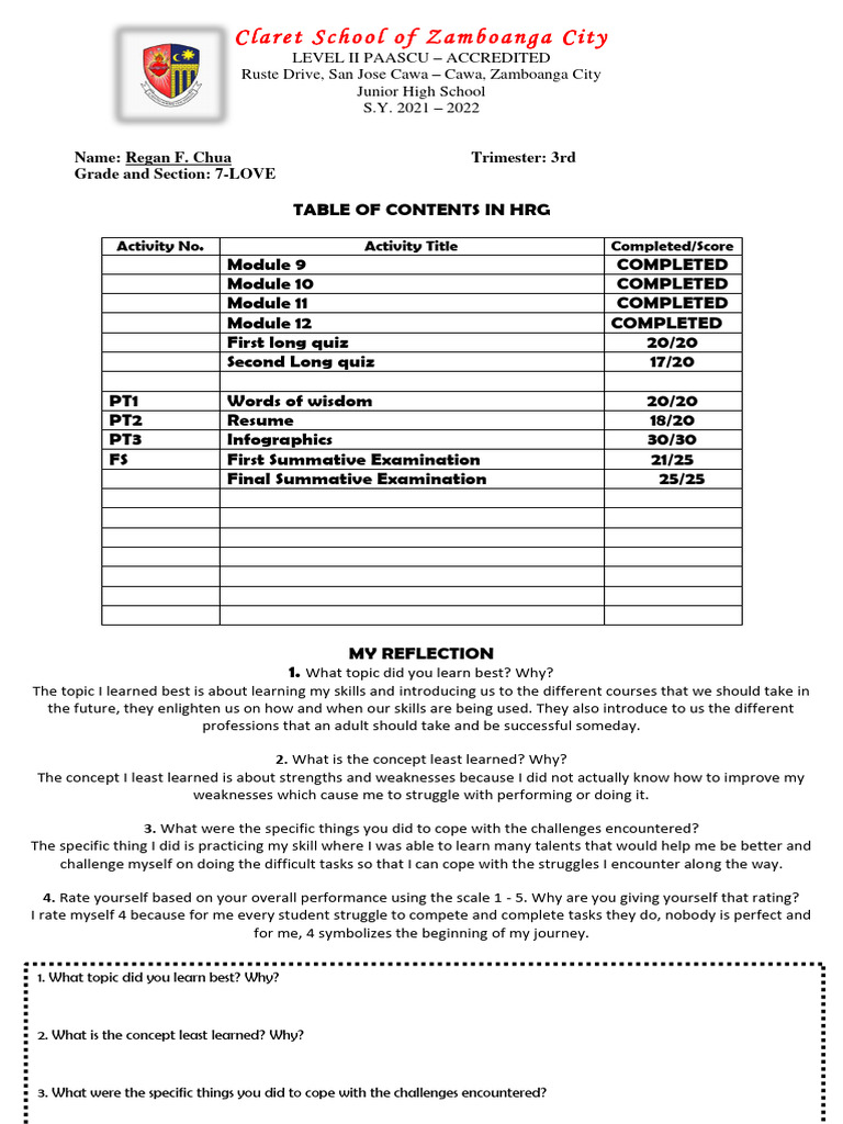 Table of Contents 3rd Trim E Portfolio Hrg | Download Free PDF | Cognitive Science | Behavior ...