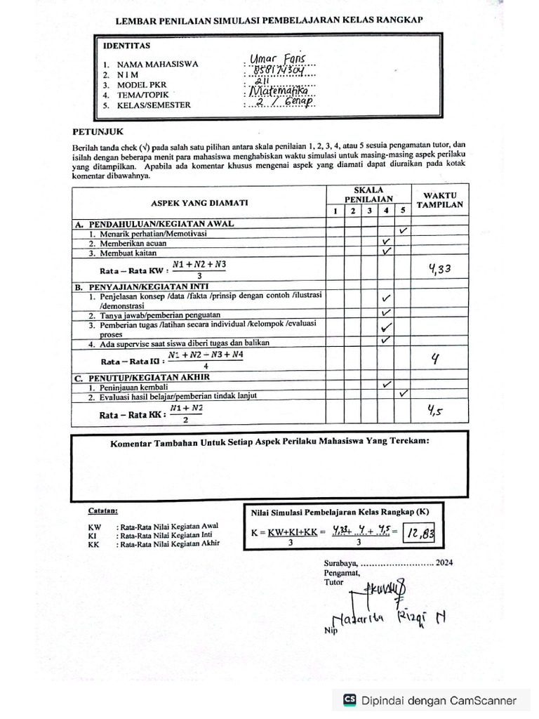 PENILAIAN PKR UMAR FARIS DI SEKOLAH | PDF