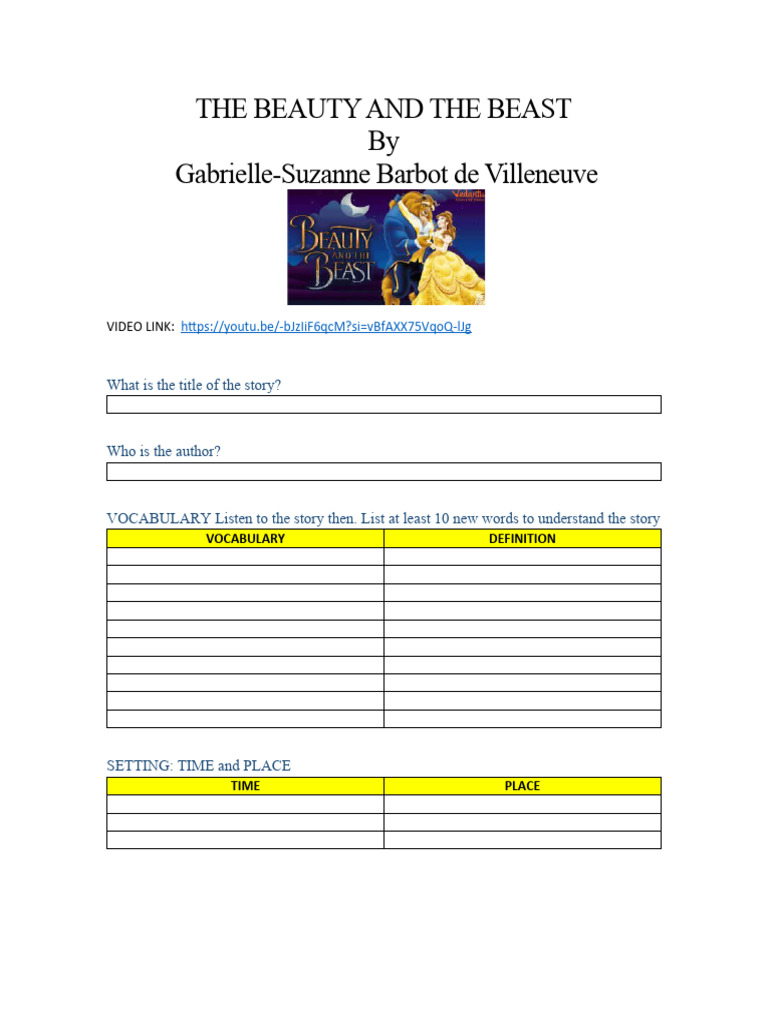 The Beauty and The Beast Worksheet | PDF