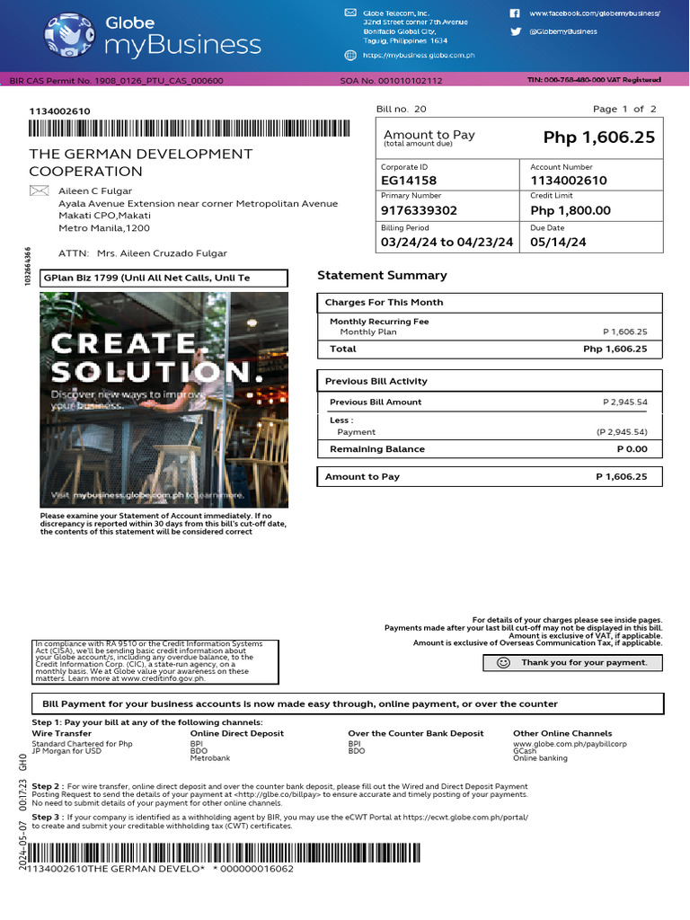 Globe Billing Statement Overview | PDF | Value Added Tax | Taxes